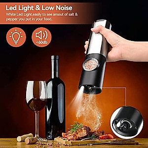 HOMCYTOP Electric Salt and Pepper Grinder Set W/USB Rechargeable Base, No Battery Needed, One Handed Operation, Automatic Powered Spice Mill Shakers Refillable, Adjustable Coarseness, LED Light
