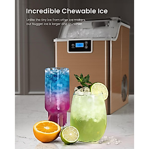 Nugget Ice Maker Countertop, 45lbs/Day Pellet Ice Maker Machine with 24H Timer, Self-Cleaning Pebble Countertop Ice Maker with Crushed Ice for Home Black(Champagne Gold)