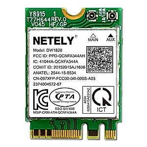 NETELY IEEE 802.11AC NGFF M2 Interface 1200Mbps Dual Band WiFi Adapter for Laptop PCs, NGFF M2 WiFi Card with Bluetooth 4.2, OEM DELL Wireless Network Adapter DW1820