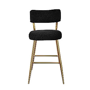 Sucrever 24” Boucle Bar Stools Set of 6, Counter Height Bar Stools with Back, Sherpa Barstools with Golden Metal Legs/Footrest, Black Boucle Bar Chairs Bar Stools for Kitchen Island, Dining Room