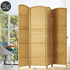 Corelax Room dividers 6 ft. Tall-20 Wide Freestanding Privacy Screen with Diamond Woven Fiber, Foldable Panel Partition Wall Divider, Double-Hinged Room Dividers(Yellow, 6 Panel)
