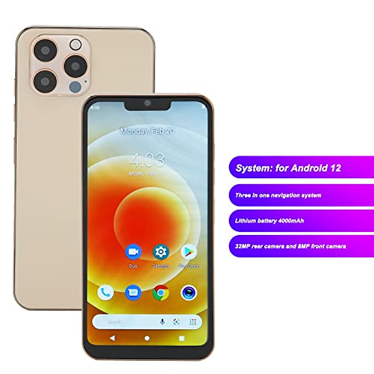 i13Pro Max 4G Smartphone for Android, 6.1 Inch IPS HD Screen Mobile Phone, 4GB+64GB Dual SIM Unlocked Cellphone, 5G Dual Band WiFi, 32MP+8MP Camera, Face ID, Fingerprint,4000mAh