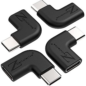 Cellularize USB C Extender Adapter 40Gbps 240W Short Dock Cable Extension Type-C 8K@60Hz PD Low Profile Male to Female Thunderbolt QC & Data Transfer for USB-C Devices (Right Angle, 4 Pack)