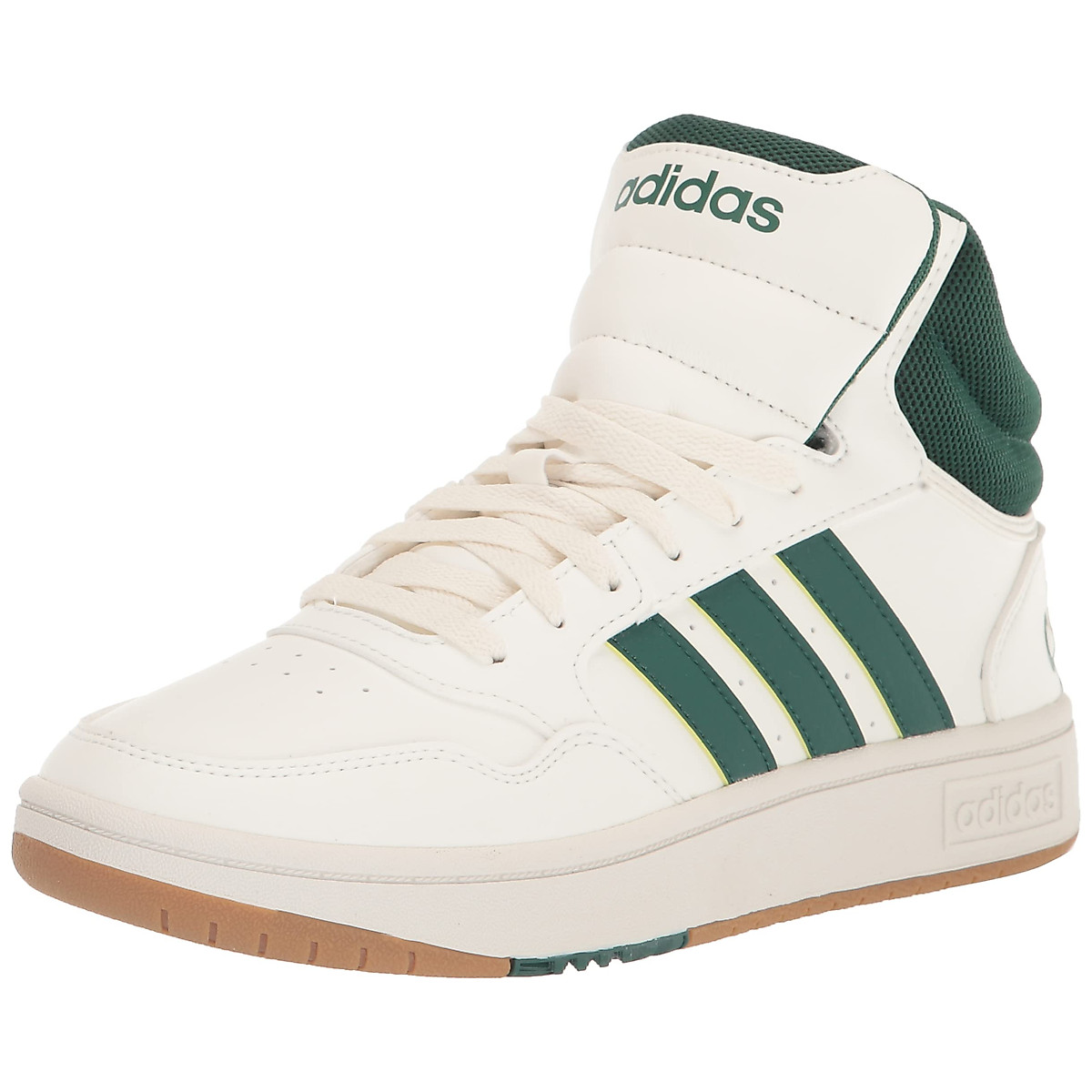 adidas Men's Hoops 3.0 Mid Basketball Shoes Sneaker, Core White/Collegiate Green/Gum, 12