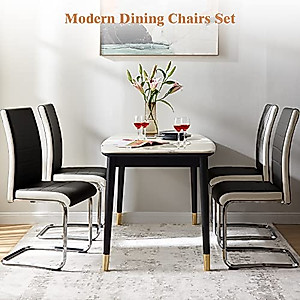 WENYU Dining Chairs Set of 4 – Faux Leather Dining Room Chair Kitchen Chairs with Chrome Legs, Comfortable Side Chairs with Padded Cushion Bedroom Living Room Corner Chairs (Black)