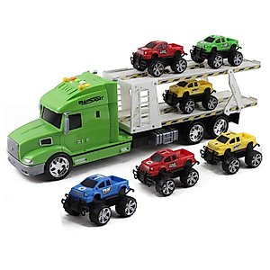 Vokodo Toy Semi Truck And Trailer 20 Inch Push And Go With Lights And Sounds Includes 6 Pickup Cars Kids Big Rig Auto Carrier Vehicle Pretend Play Great Gift For Preschool Children Boys Girls Toddlers