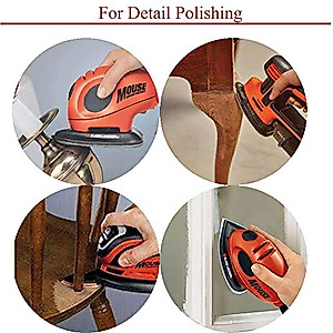 Mouse Detail Sander Sandpaper, 60 PCS Palm Mouse Sander Pads, 6 Holes Hook and Loop Triangle Sandpaper (180/240/320/400 Grit) -15 PCS for Each Grit