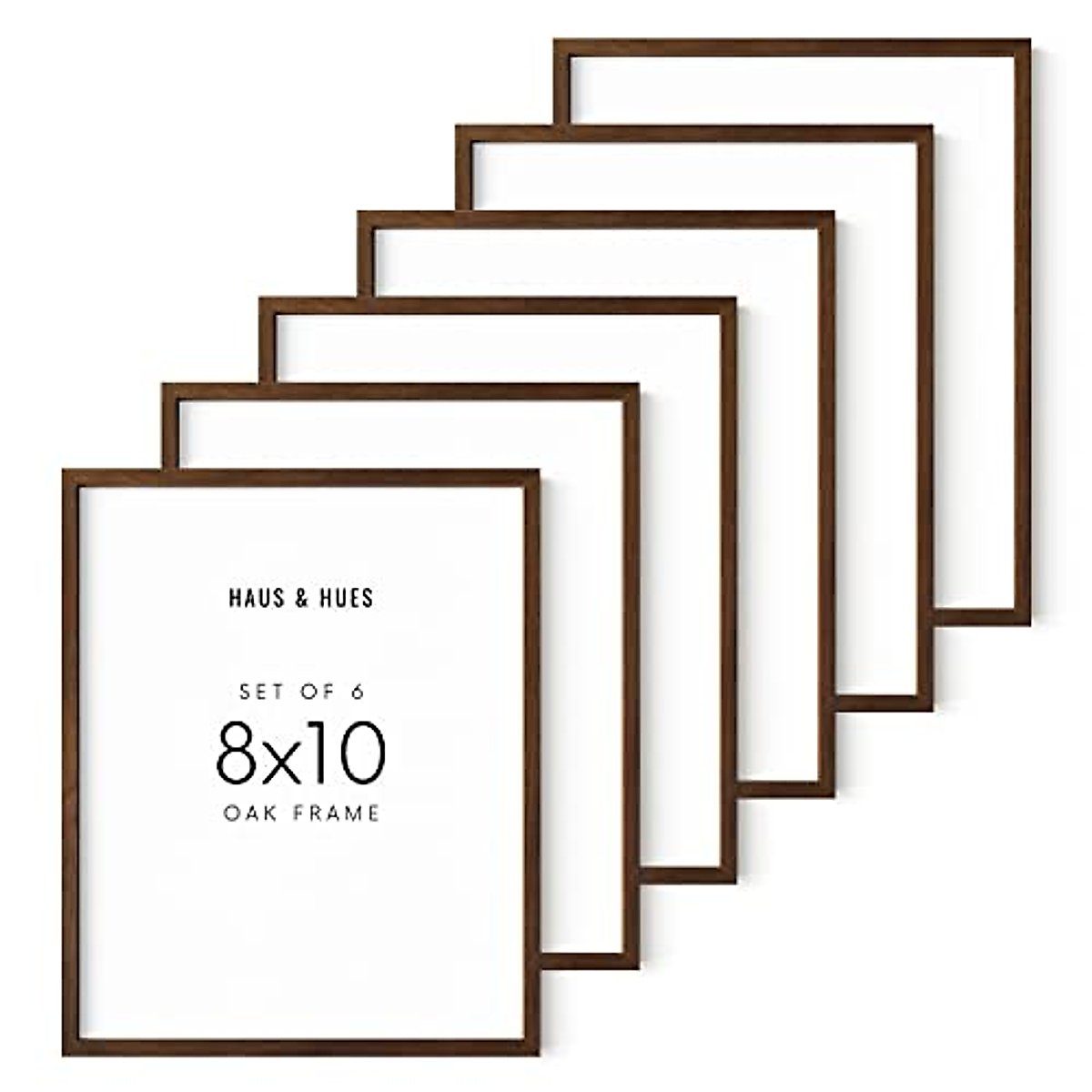 HAUS AND HUES 8x10 Picture Frame Set of 6-8x10 Frames Set of 6, Dark Wood Picture Frames Set, 6 8x10 Picture Frames For Wall, 8x10 Frames Bulk 8x10 Picture Frames For 8x10 (Walnut Oak Frame)