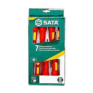 SATA 7-Piece VDE Insulated Electricians Screwdriver Set with Red and YellowHandles and A2 Steel Blades Tested to 10,000 Volts - ST09303