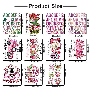 11 Sheets Christmas Iron on Letters transfers for t Shirts - Christmas HTV Heat Transfer Vinyl Iron on Decal Patches Design - Christmas Crafts Iron on Decals for Women