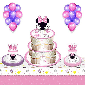 Large 3-Tier Minnie Cupcake Stand 12Inch Cardboard Cupcake Tray for Wedding Birthday Baby Shower Minnie Birthday Party Supplies