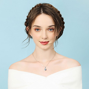 GEMLANTO 925 Sterling Silver Created Aquamarine Necklace March Birthstone Necklaces for Women Birthday Anniversary Jewelry Gifts for Mom Her Women, Adjustable Chain 16+2 inch