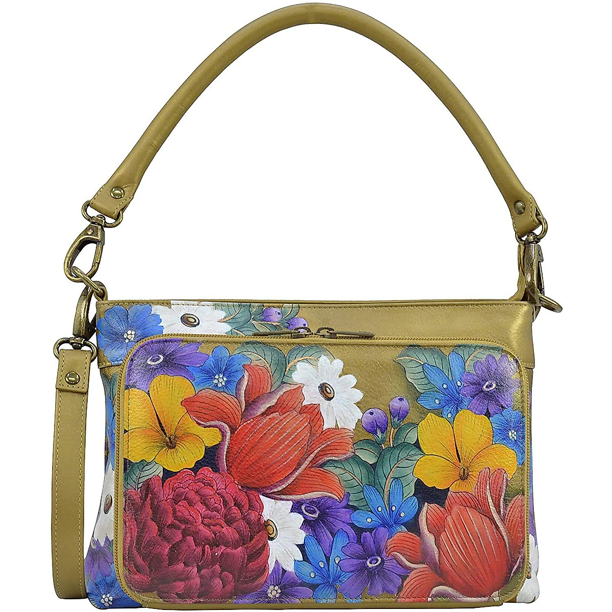 Anuschka Women’s Genuine Leather Shoulder Organiser - Hand Painted Exterior - Dreamy Floral