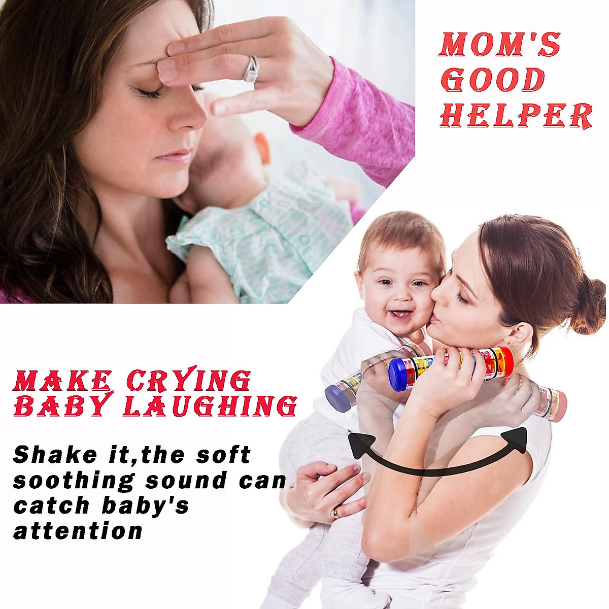 2 Pack Rainmaker Toy, Beaded Raindrops Rainmaker, Rainmaker Stick, Developmental Sensory Shaker, Musical Instrument for Babies,Toddlers and Kids