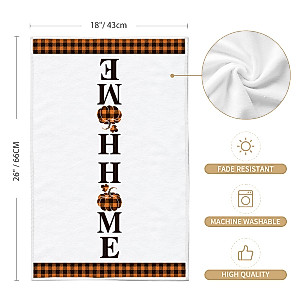 Artoid Mode Buffalo Plaid Edge Fall Leaves Pumpkin Home Kitchen Towels, 18 x 26 Inch Coffee Tea Bar Hand Towels Bathroom Gift Ultra Absorbent Set of 2