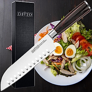 SOAMOEU 7-inch Santoku Knife, Made of German High-Carbon Stainless Steel with Mahogany Handle, Used for Chopping, Dicing and Slicing Vegetables, Fruits, Fish, Meat