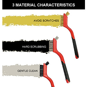 Rust Remover Brass Brush, 3 Pack Small Wire Brush Brass Wire Brush, Brass Brushes for Cleaning, Brass Brush Tool Rust Remover for Metal (Brass Steel Nylon Red)