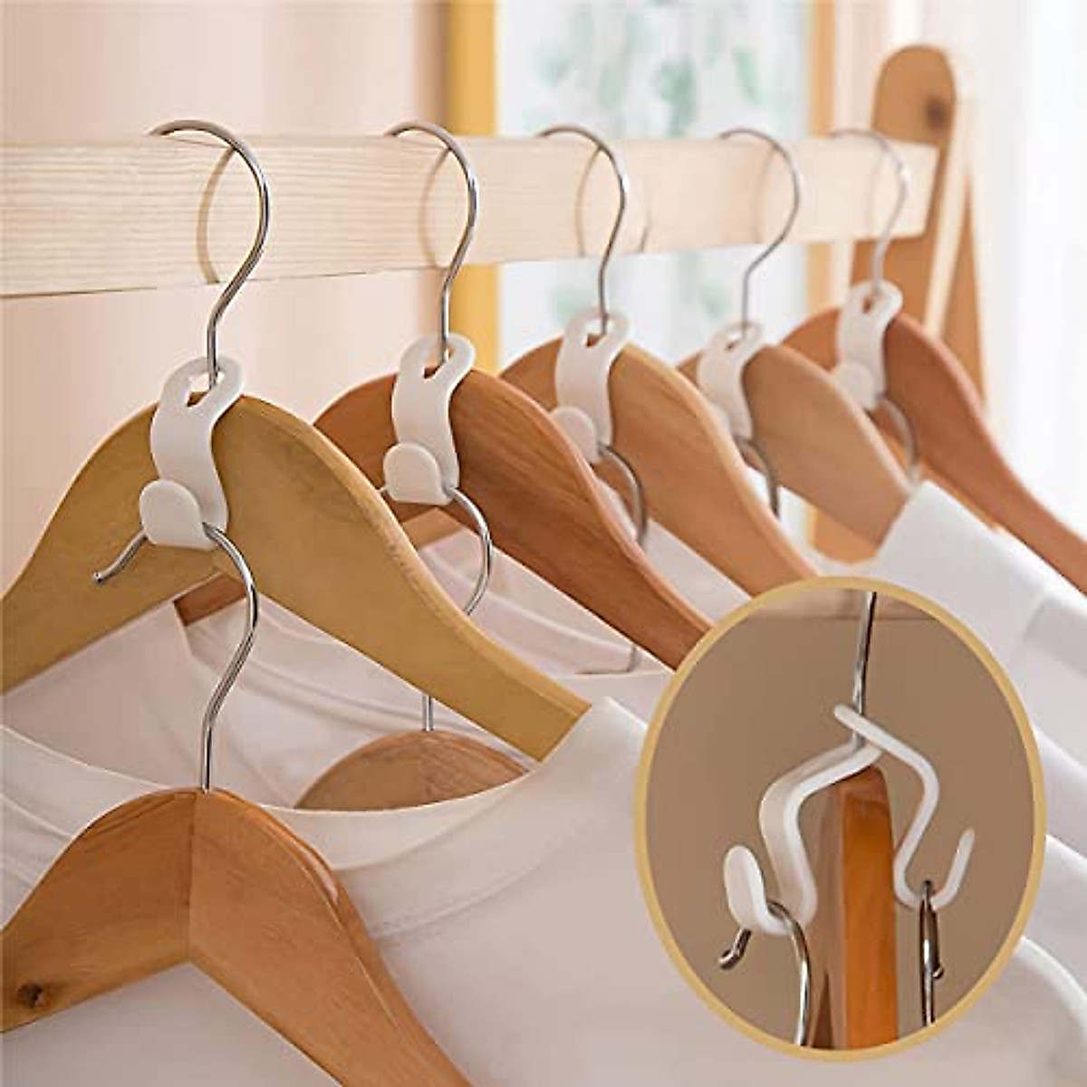 Ameolela 100PCS Clothes Hanger Connector Hooks, Cascading Clothes Hangers for Heavy Duty Space Saving Cascading Connection Hooks for Clothes Closet, White