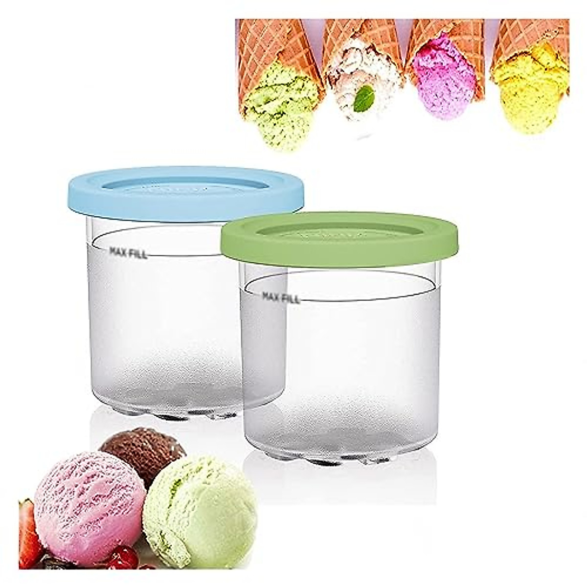 EVANEM 2/4/6PCS Creami Deluxe Pints, for Ninja Creami Deluxe Pints,16 OZ Ice Cream Pints Cup Bpa-Free,Dishwasher Safe Compatible NC301 NC300 NC299AMZ Series Ice Cream Maker,Blue+Green-2PCS