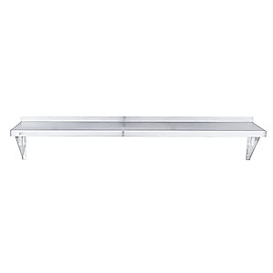 Restaurantware Kitchen Tek 12 x 60 Inch Restaurant Shelf 1 Heavy-Duty Stainless Shelf - 214-lb. Capacity Smooth Edges Stainless Steel 430 Commercial Shelf Easy To Clean Includes 2 Support Brackets