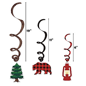 Levfla 30CT Lumberjack Party Hanging Swirls Decoration Buffalo Plaid Kids Birthday Photo Props Camping Ideas Bears Cutouts S'More Fun Door Whirls Signs Baby Shower Favor Supplies