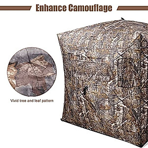 AW Hunting Blind Tent w/Carrying Bag, 2 Person 150D Degree See Through Ground Blinds Portable 58x58x65 Deer Blind Windproof Waterproof, for Deer Hunting Outdoor Sport Shooting Turkey Hunting