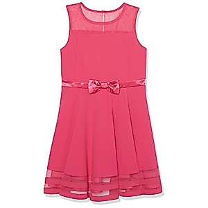Calvin Klein Girls' Sleeveless Party Dress, Fit and Flare Silhouette, Round Neckline & Back Zip Closure, Magenta