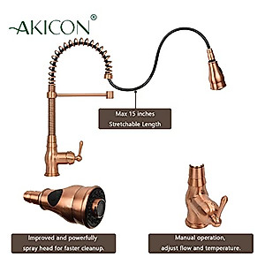 Single Handle Pull-Down Copper Kitchen Faucet with Spring Spout- Including 5Years Warranty Akicon (AK518A)