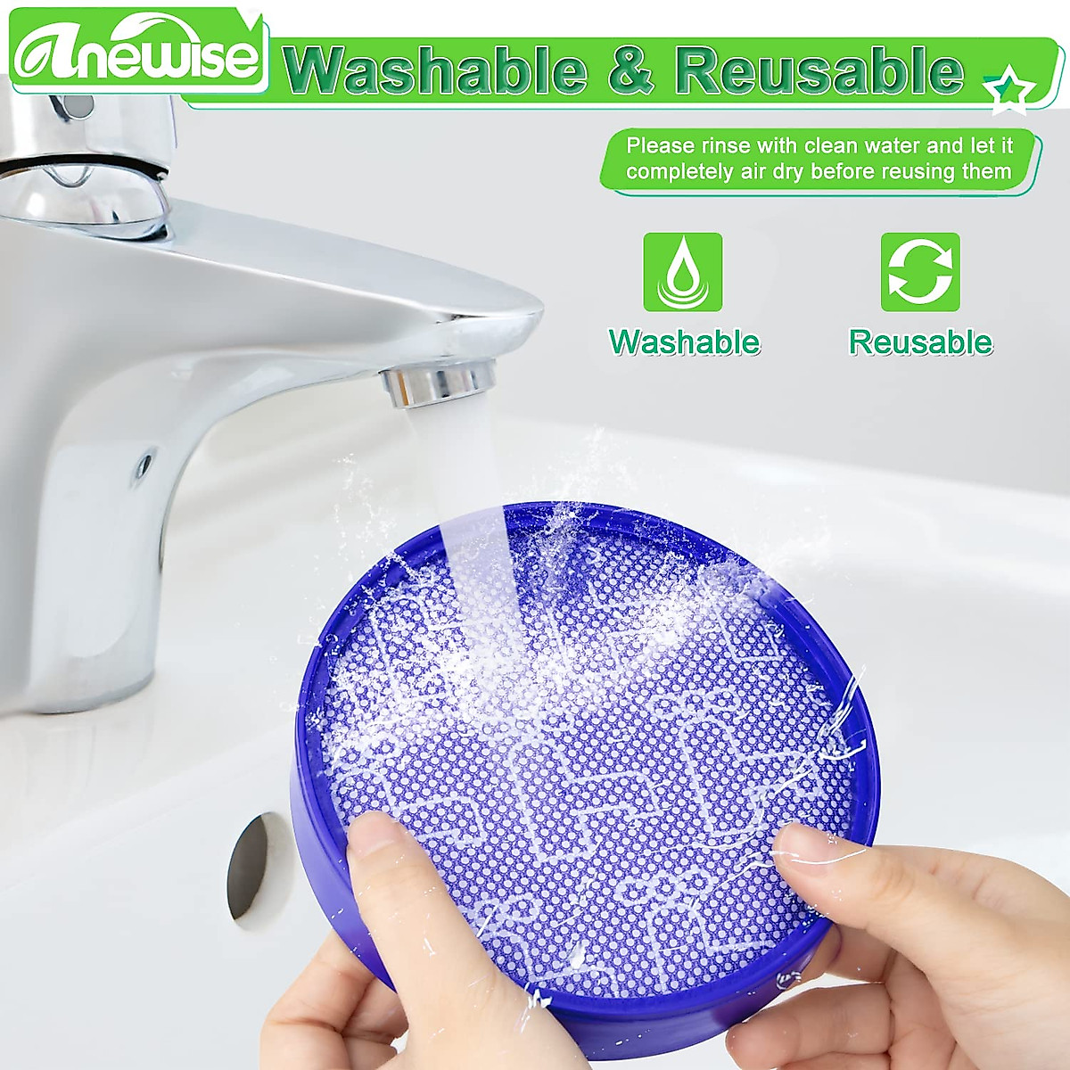 Anewise Filter Kits repalcement for Dyson dc25 vacuum Ball filters, Includes 1Pcs 919171-02 Washable Pre Motor Filter and 1Pcs 916188-05 Hepa filter, Fits DC-25 Models