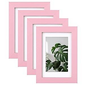 Egofine 4x6 Picture Frames with Plexiglass, Display Pictures 3.5x5 with Mat or 4x6 Without Mat Set of 4 for Tabletop and Wall Mounting, Pink