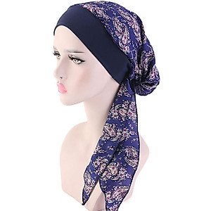 FADACHY Chemo Headwear Turbans for Women with Cancer, Summer Chemo Hats wIth Silky Long Hair Head Scarf, Fashion Soft Floral Headwraps Cancer Headcovers Hats