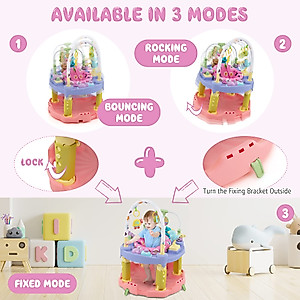 BABY JOY Baby Bouncer Activity Center, 3 in 1 Activity Center & Table | Infant Play Mat, Bouncing Activity Saucer w/Music, 3 Adjustable Height, 360° Seat, Exersaucer for Babies 0-24 Months (Pink)