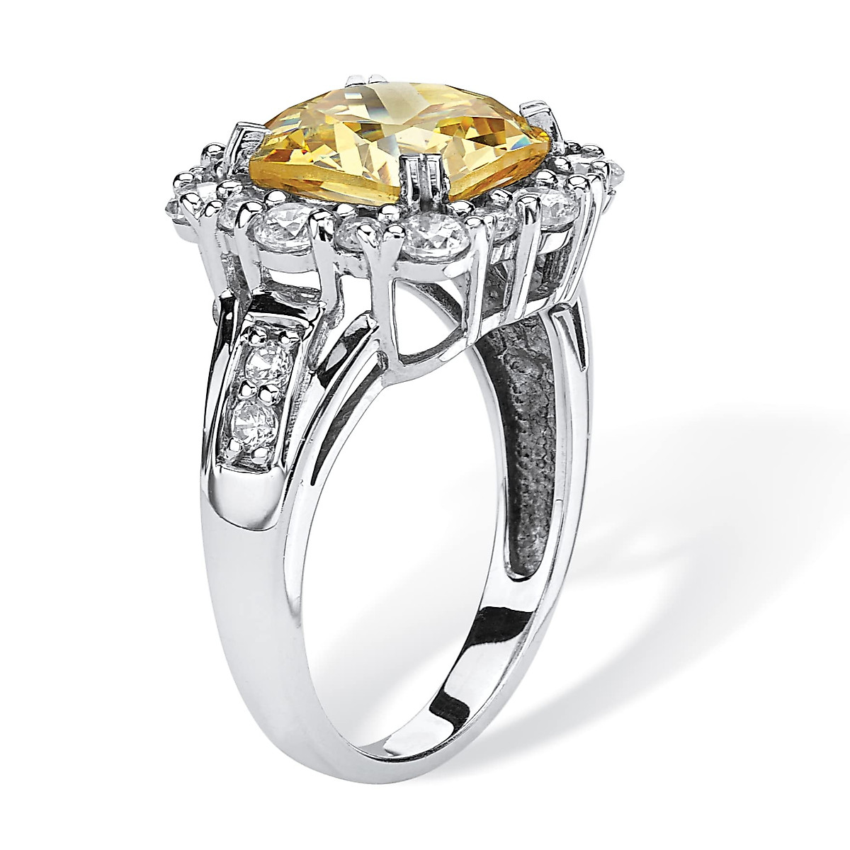 PalmBeach Platinum-plated Sterling Silver Cushion Canary Cubic Zirconia Halo Ring Sizes 5-10 Size 10