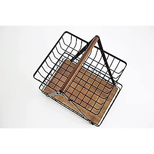 Emerson Ergonomics 2-Tier Large Fruit Basket || Wood Metal Bread Basket || Kitchen Countertop Fruit Bowl