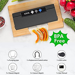 KOIOS Vacuum Sealer Machine, 85Kpa Automatic Food Sealer for w/Starter Kit, Dry&Moist Modes, With Up To 40 Consecutive Seals, Compact Design (Black)