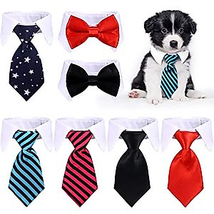 7 Pieces Adjustable Pets Bow Tie Striped Dog Pet Formal Tuxedo Costume Necktie Collar Puppy Grooming Ties for Small Dogs and Cats, S Size (Cute Pattern) (Chic Pattern)
