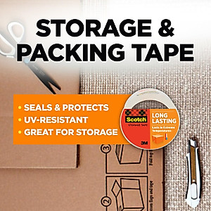 Scotch Long Lasting Storage Packaging Tape, 1.88" x 54.6 yd, Designed for Storage and Packing, Stays Sealed in Weather Extremes, 3" Core, Clear, 1 Roll (3650)