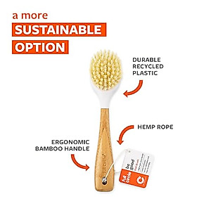 Full Circle Be Good Bamboo Handle Dish Brush – Sustainable Kitchen Cleaning with Tough Bristles - Natural Dish Scrubber & Cast Iron Cleaner - Long Handle Brush for Dishes, Pots, and Pans, White