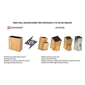 KITCHENDAO XL Bamboo Universal Knife Block Holder with Slots for Scissors and Sharpening Rod, Safe, Space Saver Knives Storage Stand Display without Knives, Unique Slot Design to Protect Blade