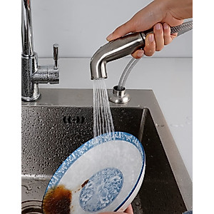 Hygie Rinse Kitchen Sink Side Sprayer with Quick Side Connector Compatible with Moen Faucet Head Replacement, Kitchen Sink Faucet Sprayer Attachment with Water Hose/Holder, Brushed Nickel Finish