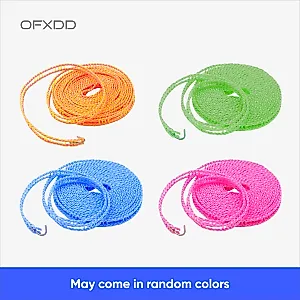 Clothes Line 16.4 Ft - Indoors & Outdoors Clothesline - Portable Laundry Line for Hanging Clothes - Windproof Rope with Hooks