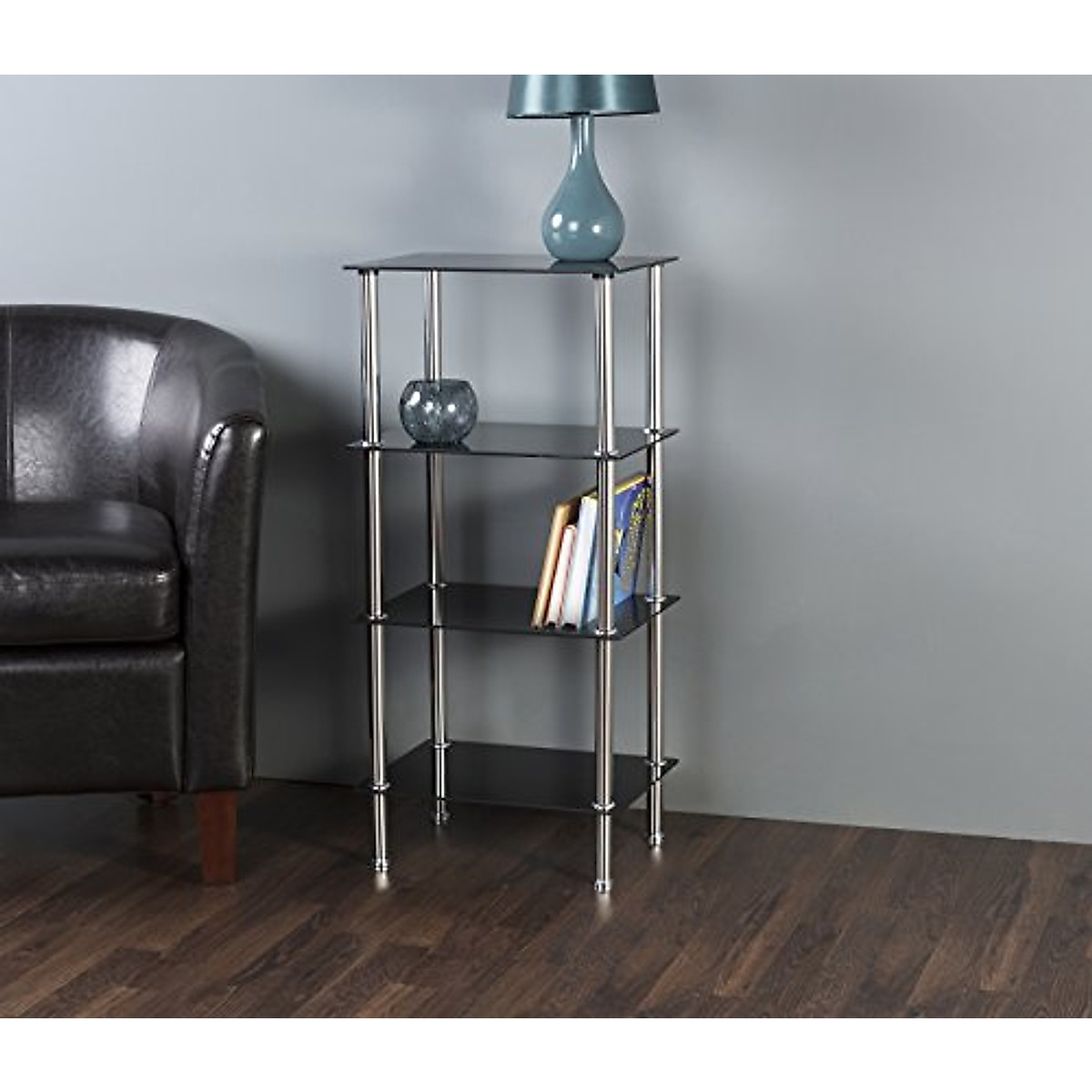 AVF S44-A Small 4 Tier Shelving Unit in Black Glass & Chrome