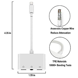 8ware Lightning to Headphone Adapter 3.5mm Jack Headphone Adapter 3 in 1 Earphone and Charging Splitter for iPhone 13/12/11/SE/XS/XR/X/8/7 and iPad