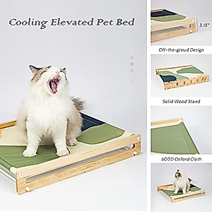 SPRICHIC Cooling Elevated Pet Bed - Original Dog & Cat Cot with Solid Wood Raised Stand for Indoor and Outdoor, Kitten Puppy Hammock, No Pattern