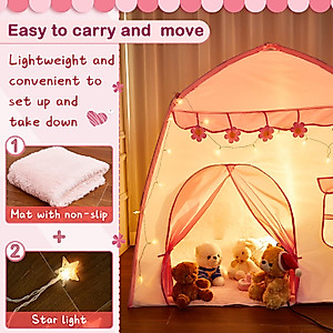 Wettarn Kids Princess Tents with Star Lights, Rug for Girls Boys Kids Gift 51 x 51 x 39 Inch Play Tent Princess Castle Playhouse Tent, Pink Castle for Indoor Outdoor Birthday Children Room