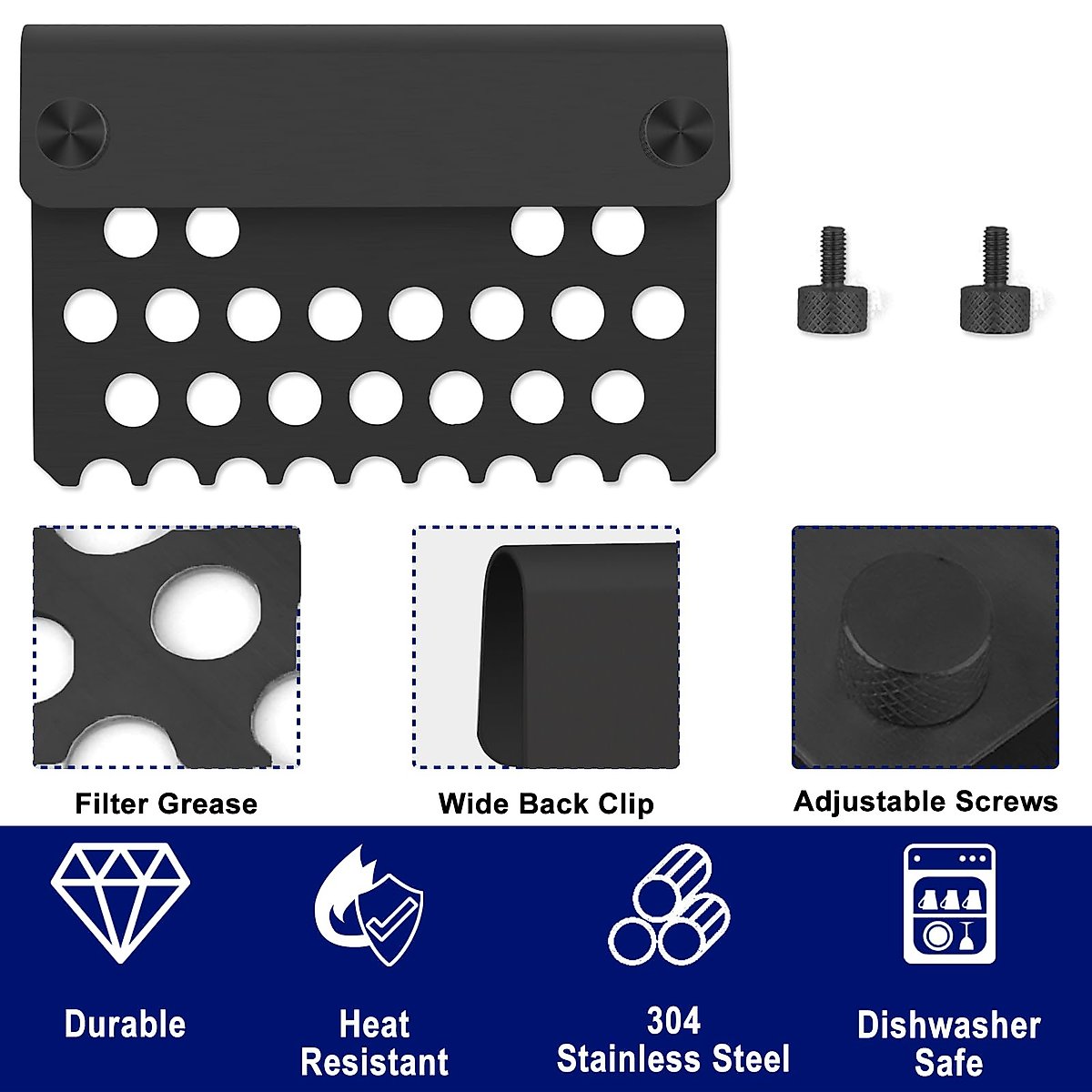 Griddle Grease Gate, Stainless Steel Rear Food Filter Mesh Screen Blocks, Grill Grease Blocker with Screws for Blackstone Flat Top Griddle and Other Grills(Black)