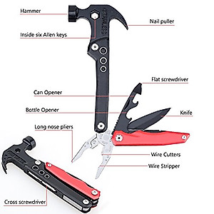 Goldenguy Multitool Claw Hammer,Multi Purpose Pliers Tool Cool Gadgets for Men Him,13 in 1 Survival Multitool,Camping Accessories, Car Valentine Gift for Friend