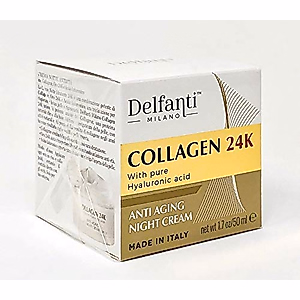 Delfanti-Milano • COLLAGEN 24K • Anti-Aging Night Cream • Face and Neck Moisturizer with pure Hyaluronic Acid • Made in Italy