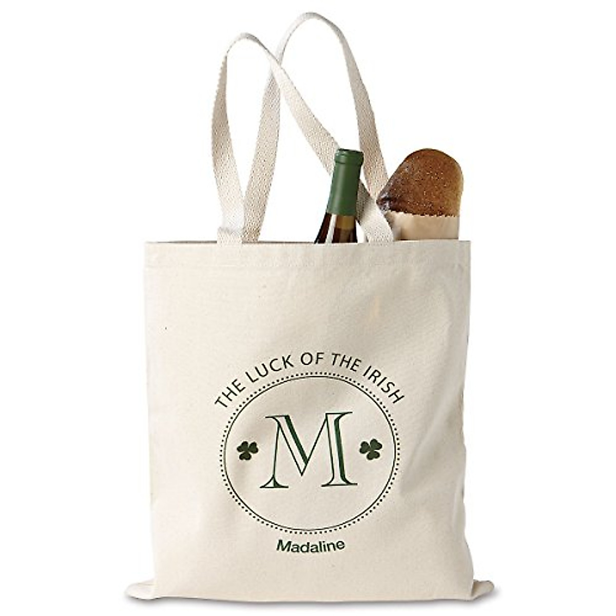 Luck of the Irish Personalized Cotton Canvas Tote - 15" x 16" st. patricks day tote handbag