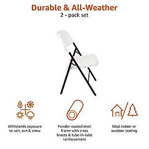 Amazon Basics Folding Plastic Chair, 350-Pound Capacity, White, 2-Pack